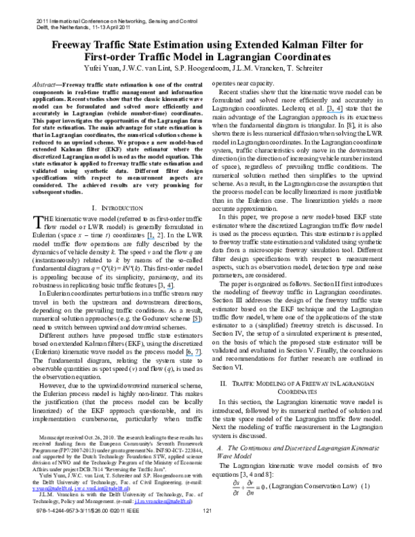 Pdf Freeway Traffic State Estimation Using Extended Kalman Filter For First Order Traffic
