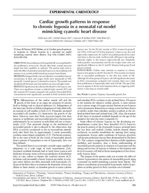 (PDF) Cardiac growth patterns in response to chronic hypoxia in a ...