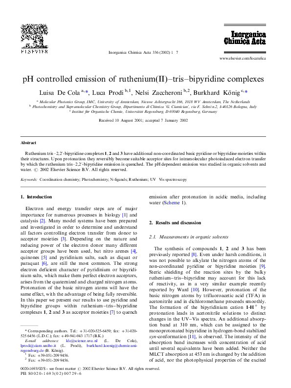 (PDF) pH controlled emission of ruthenium(II)–tris–bipyridine complexes
