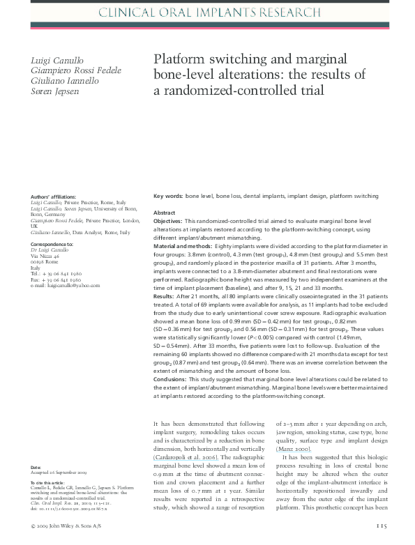 (PDF) Platform switching and marginal bone-level alterations: the ...