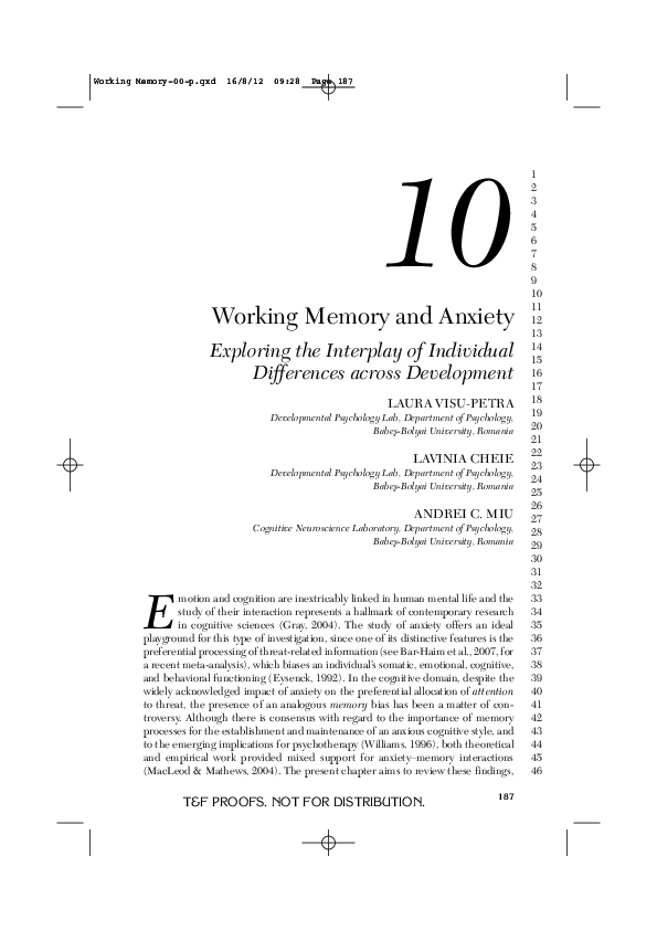 Pdf Working Memory And Anxiety Exploring The Interplay Of Individual Differences Across