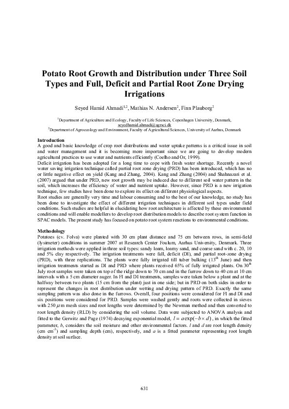 (PDF) Potato Root Growth and Distribution under Three Soil Types and Full, Deficit and Partial ...