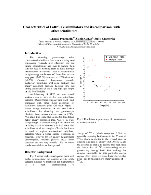 (PDF) Characteristics of LaBr3:Ce scintillators and its comparison with other scintillators