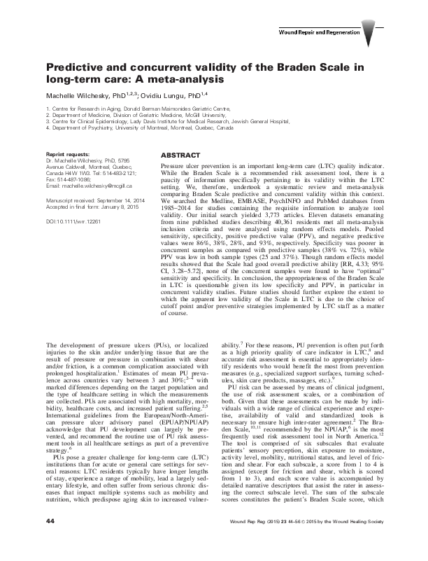 (PDF) Predictive and concurrent validity of the Braden Scale in long-term care: A meta-analysis