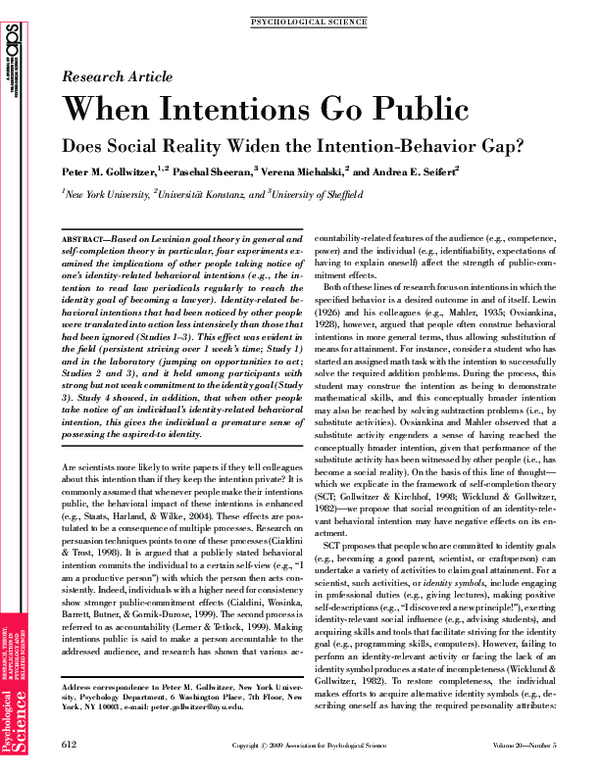 (PDF) When Intentions Go Public: Does Social Reality Widen the Intention-Behavior Gap?
