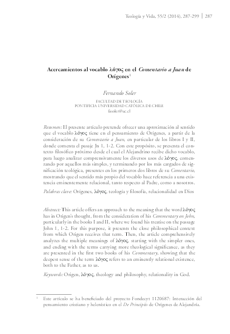 (PDF) Acercamientos al vocablo Logos en el Comentario a Juan de ...