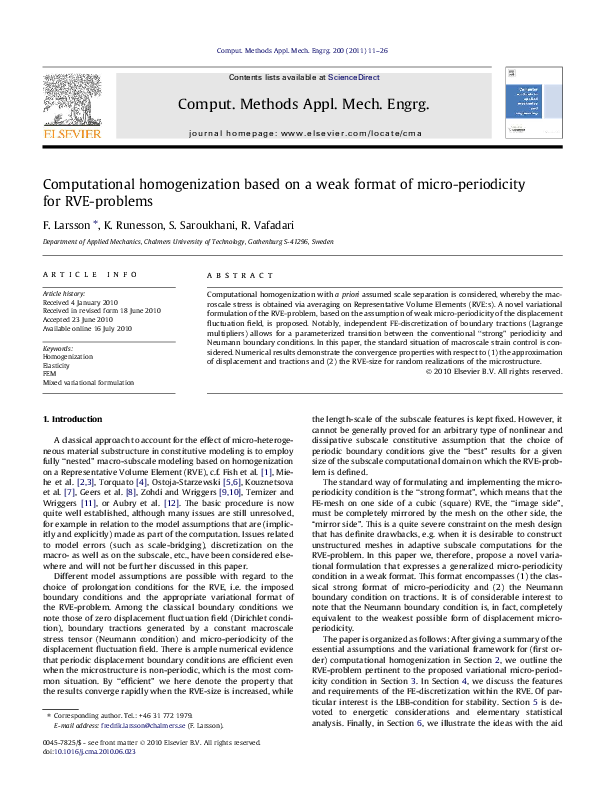 Pdf Computational Homogenization Based On A Weak Format Of Micro