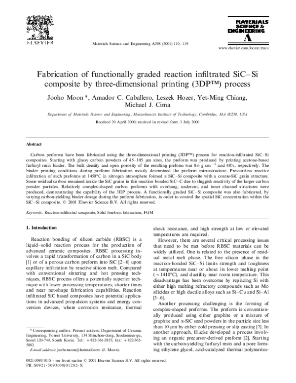 Pdf Fabrication Of Functionally Graded Reaction Infiltrated Sicsi Composite By Three