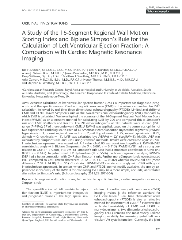 (PDF) A Study of the 16-Segment Regional Wall Motion Scoring Index and ...
