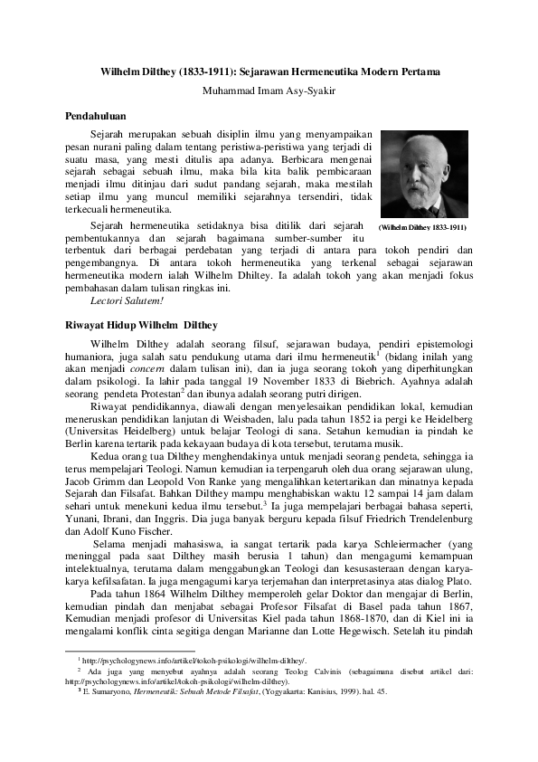 (PDF) Hermeneutika Wilhelm Dilthey (1833-1911)