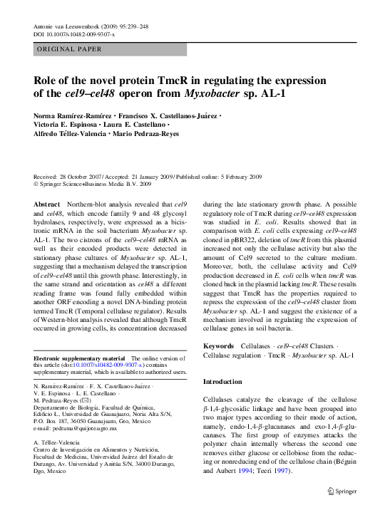(PDF) Role of the novel protein TmcR in regulating the expression of ...