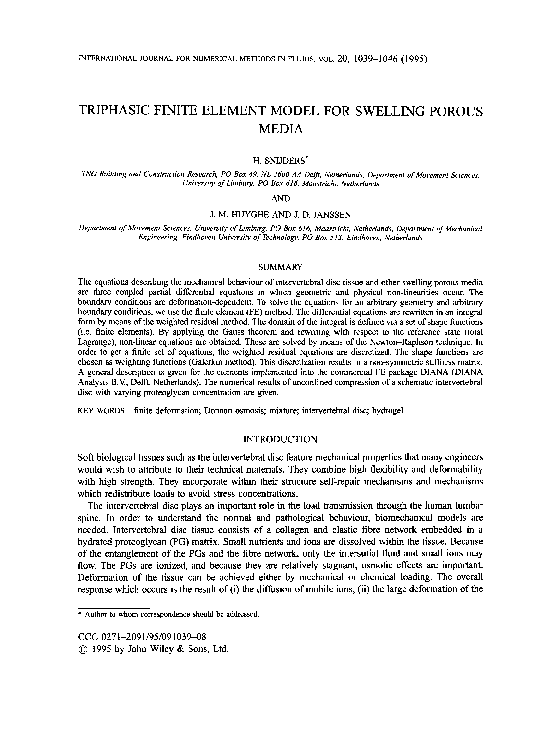 (PDF) Triphasic finite element model for swelling porous media
