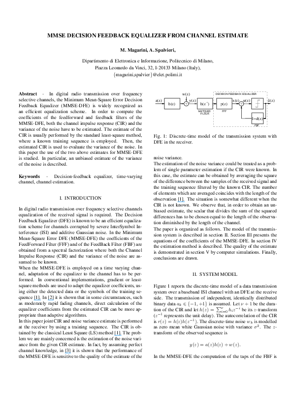 (PDF) MMSE decision feedback equalizer from channel estimate