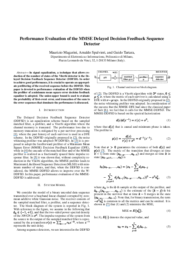 (PDF) Performance evaluation of the MMSE delayed decision feedback sequence detector