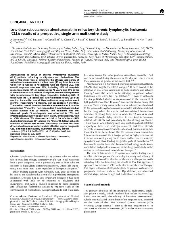 (PDF) Low-dose subcutaneous alemtuzumab in refractory chronic ...