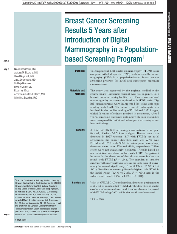(PDF) Breast Cancer Screening Results 5 Years after Introduction of Digital Mammography in a ...