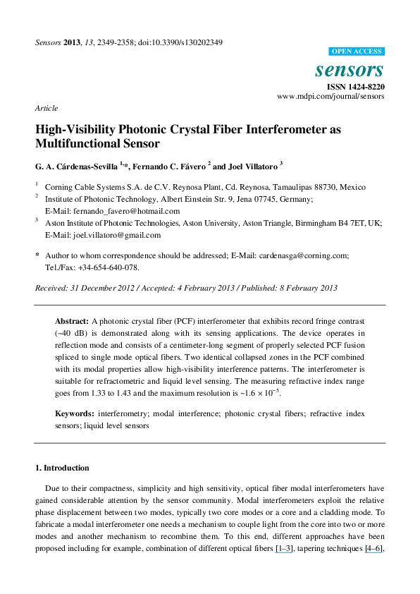 (PDF) High-Visibility Photonic Crystal Fiber Interferometer as Multifunctional Sensor