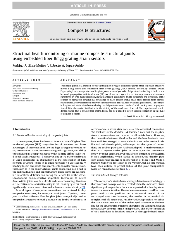 (PDF) Structural health monitoring of marine composite structural joints using embedded fiber ...