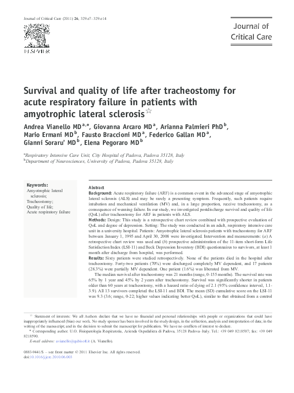 (PDF) Survival and quality of life after tracheostomy for acute ...