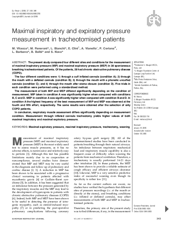 (PDF) Maximal inspiratory and expiratory pressure measurement in ...