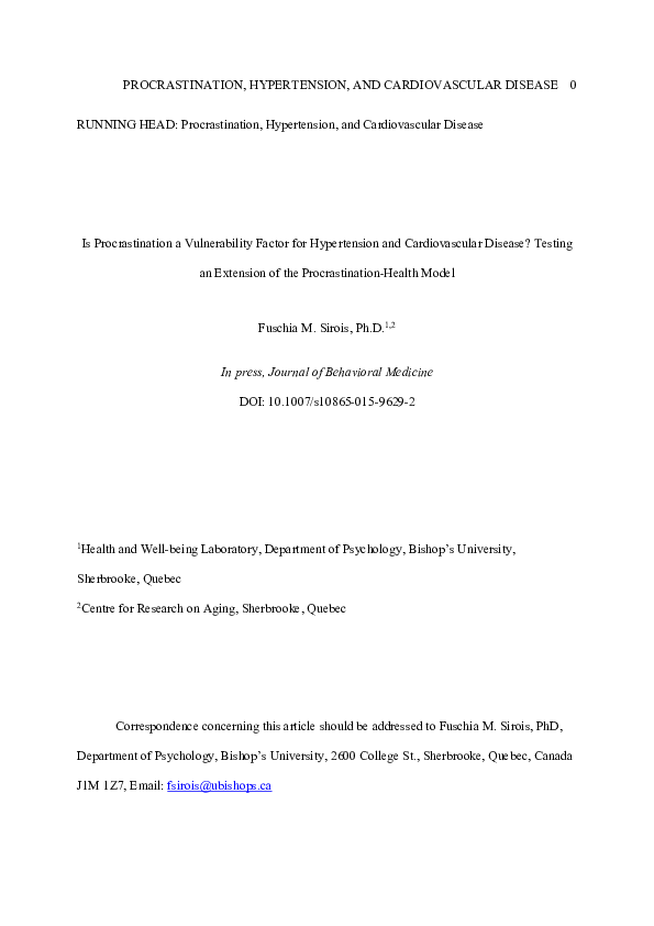 (PDF) Is procrastination a vulnerability factor for hypertension and ...