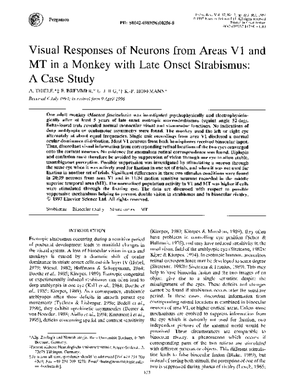 (PDF) Visual responses of neurons from areas V1 and MT in a monkey with late onset strabismus: a ...