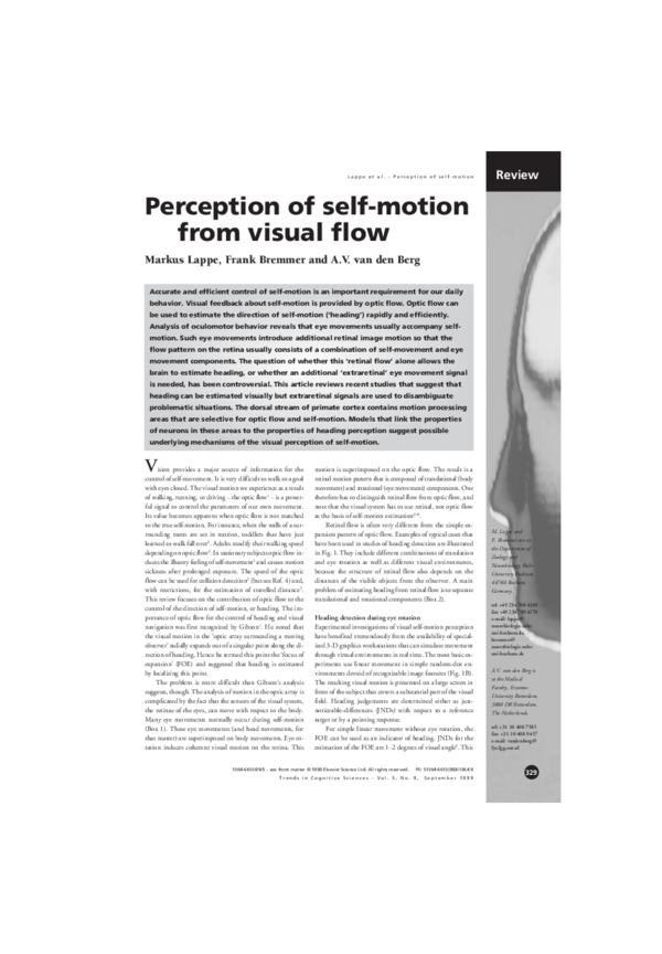 (PDF) Perception of self-motion from visual flow