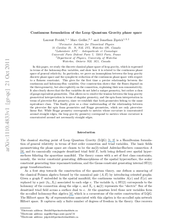 Pdf Continuous Formulation Of The Loop Quantum Gravity Phase Space