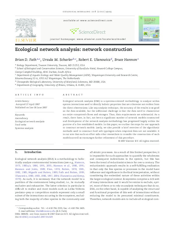 (PDF) Ecological network analysis: network construction