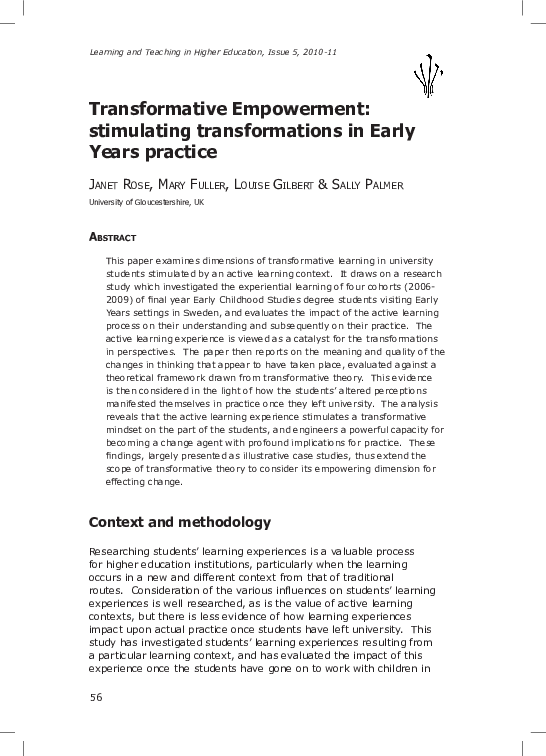 (PDF) Transformative Empowerment: stimulating transformations in Early ...