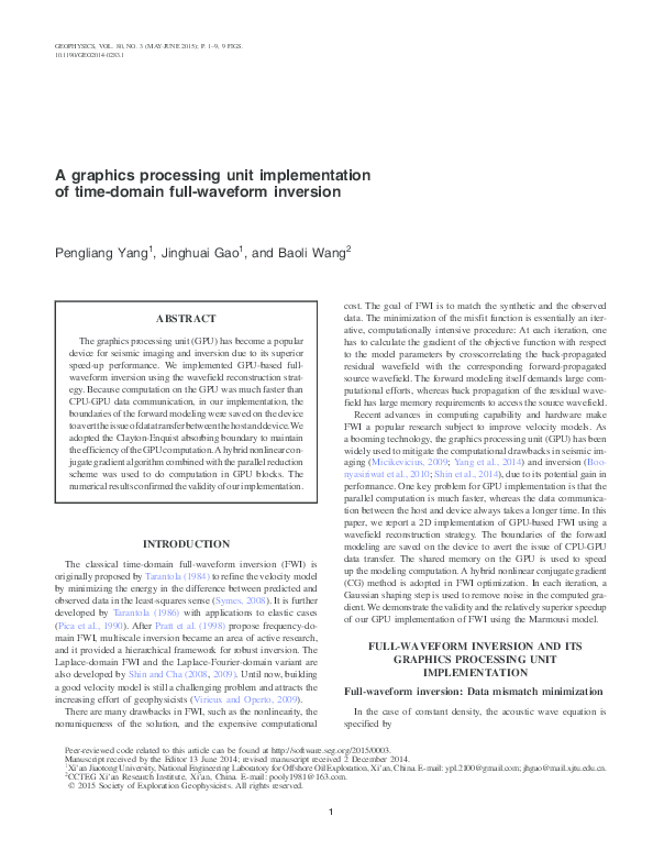 A graphics processing unit implementation of time-domain full-waveform inversion
