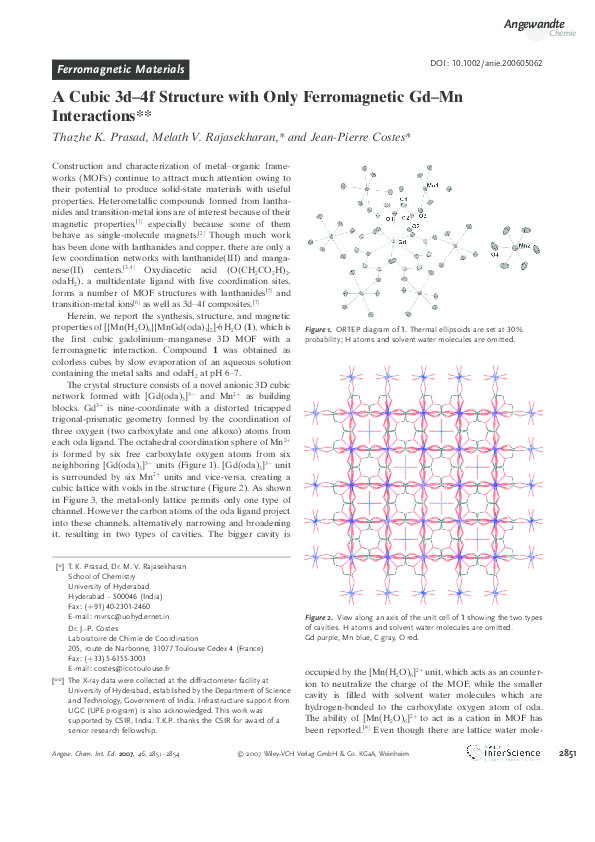 (PDF) A Cubic 3d–4f Structure with Only Ferromagnetic Gd–Mn Interactions