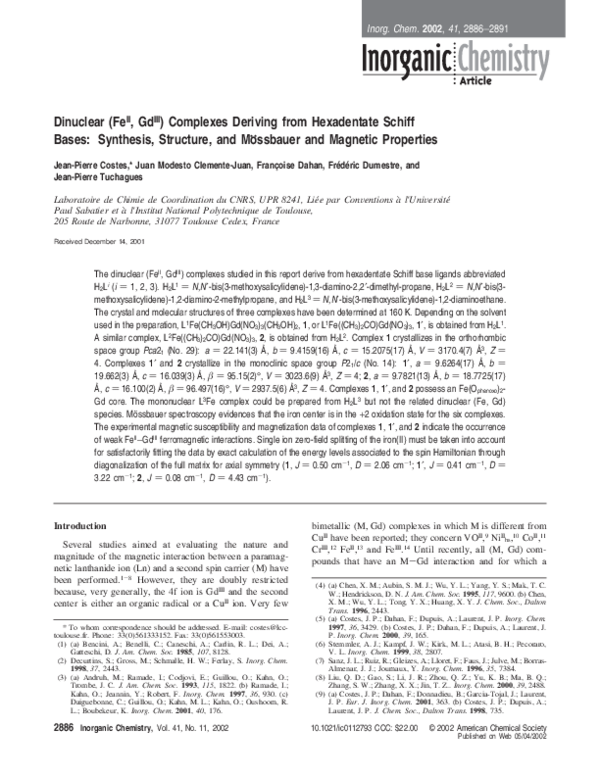 (PDF) Dinuclear (Fe II , Gd III ) Complexes Deriving from Hexadentate Schiff Bases: Synthesis ...