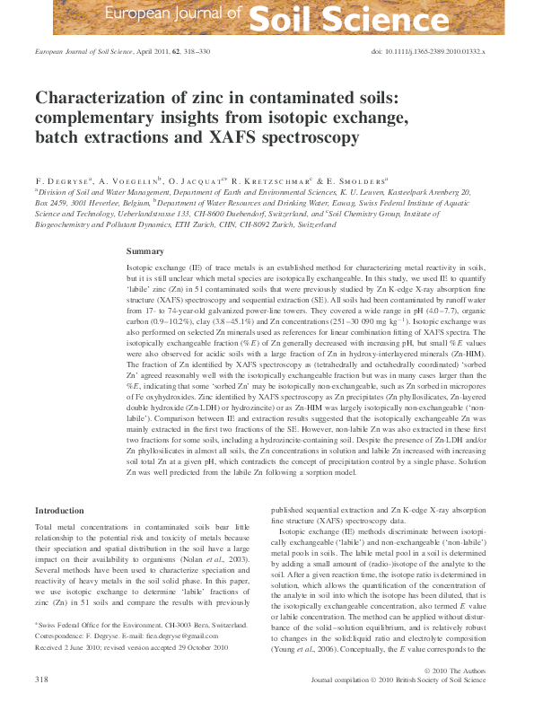 (PDF) Characterization of zinc in contaminated soils: complementary insights from isotopic ...
