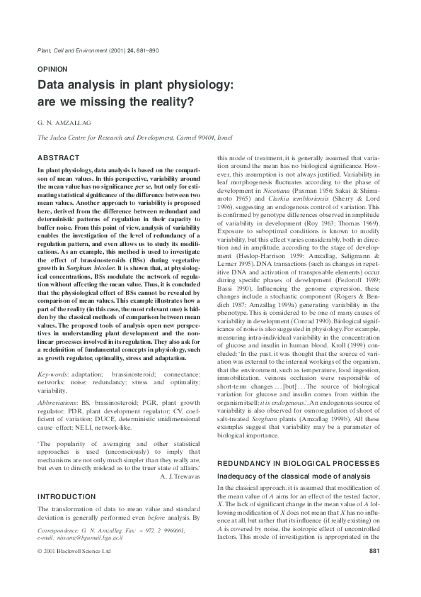 (PDF) Data analysis in plant physiology: are we missing the reality
