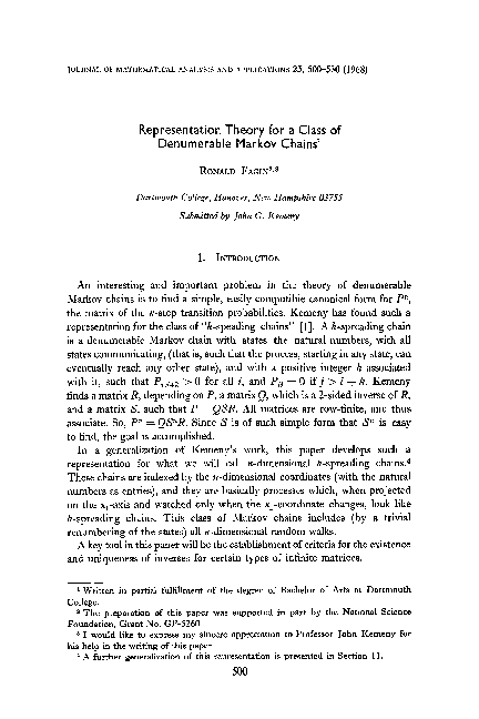 (PDF) Representation theory for a class of denumerable Markov chains | Ronald Fagin - Academia.edu