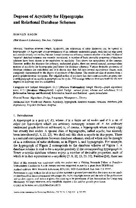 Pdf Degrees Of Acyclicity For Hypergraphs And Relational Database Schemes