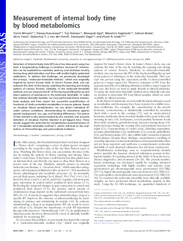 (PDF) Measurement of internal body time by blood metabolomics