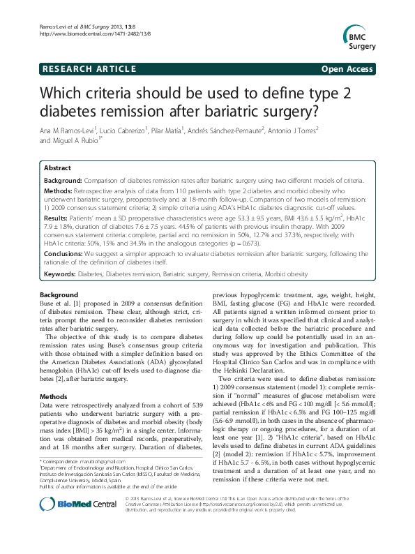 (PDF) Which criteria should be used to define type 2 diabetes remission ...