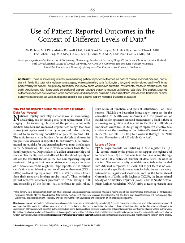 (PDF) Use of Patient-Reported Outcomes in the Context of Different ...