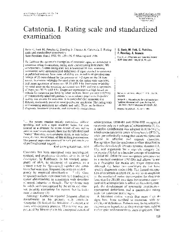 (PDF) Catatonia. I. Rating scale and standardized examination
