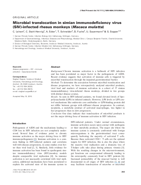 (PDF) Microbial translocation in simian immunodeficiency virus (SIV ...