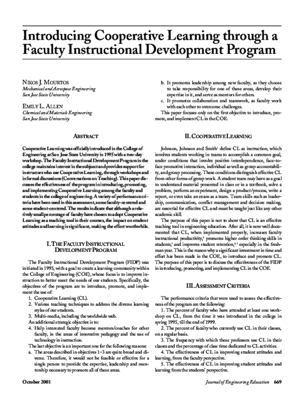 (PDF) Introducing Cooperative Learning through a Faculty Instructional Development Program