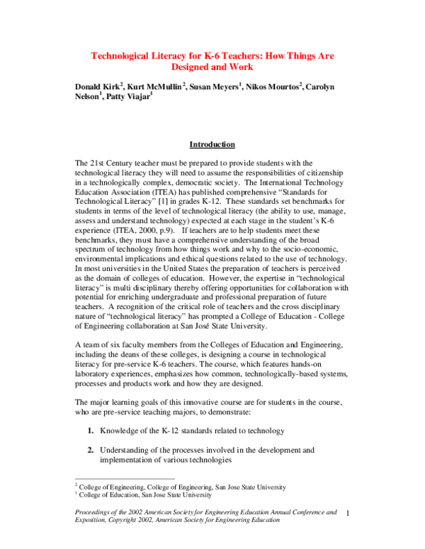 (PDF) Technological Literacy for K-6 Teachers: How Things are Designed ...