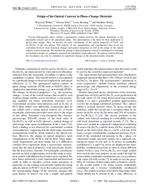 (PDF) Origin of the Optical Contrast in Phase-Change Materials