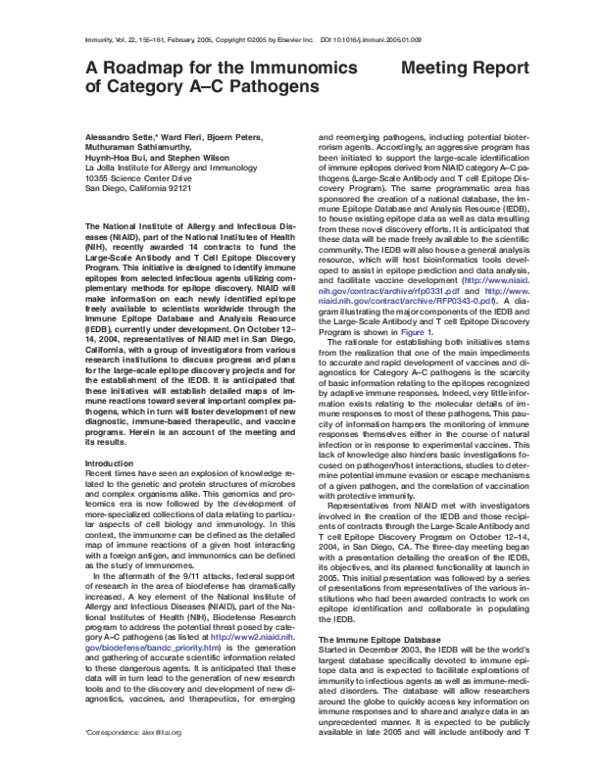(PDF) A roadmap for the immunomics of category A-C pathogens