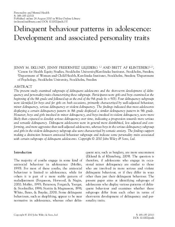 (PDF) Delinquent behaviour patterns in adolescence: Development and ...