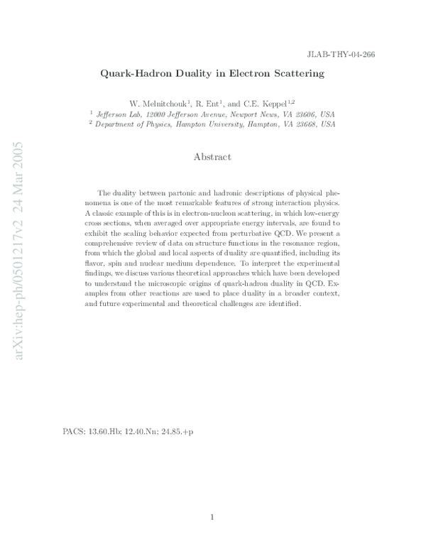 (PDF) Quark-Hadron Duality in Electron Scattering