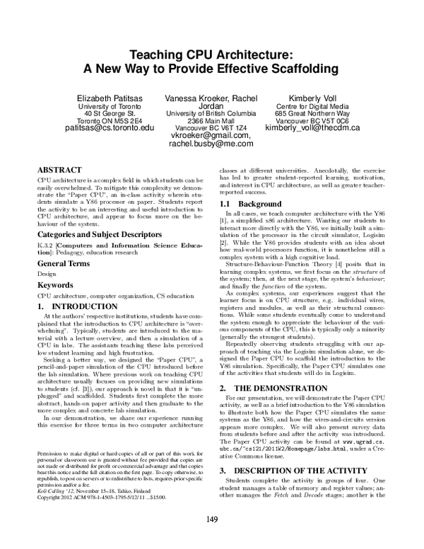 Pdf Teaching Cpu Architecture A New Way To Provide Effective Scaffolding
