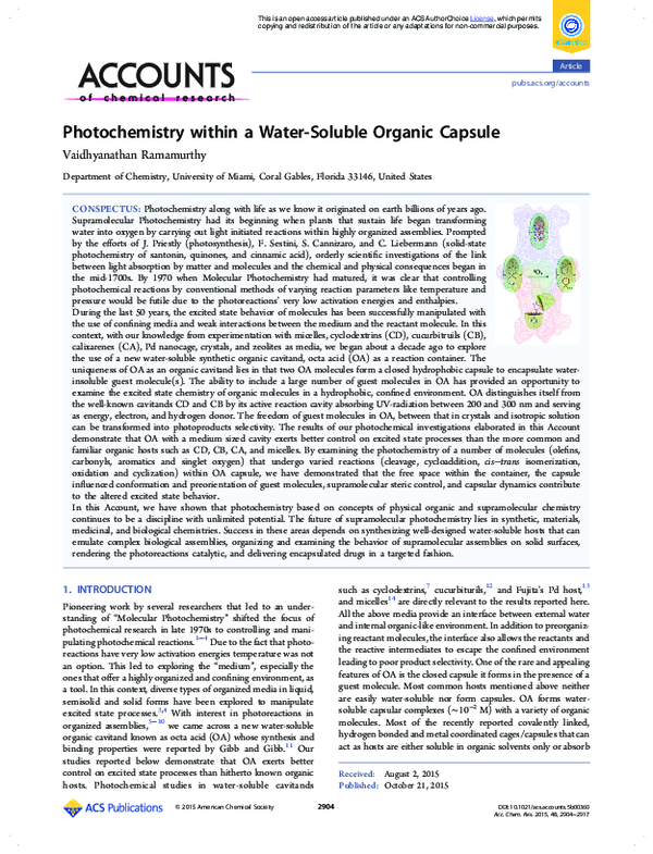 (PDF) Photochemistry within a Water-Soluble Organic Capsule